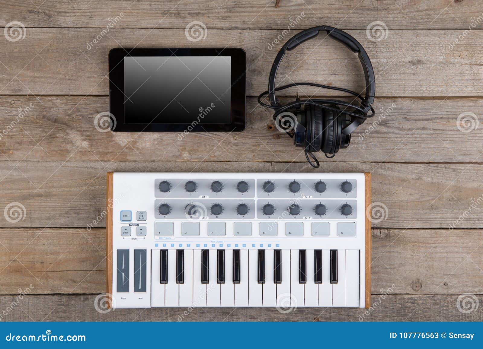 Close Up of MIDI Controller Volume Fader, Knob and Keys. Stock Image ...