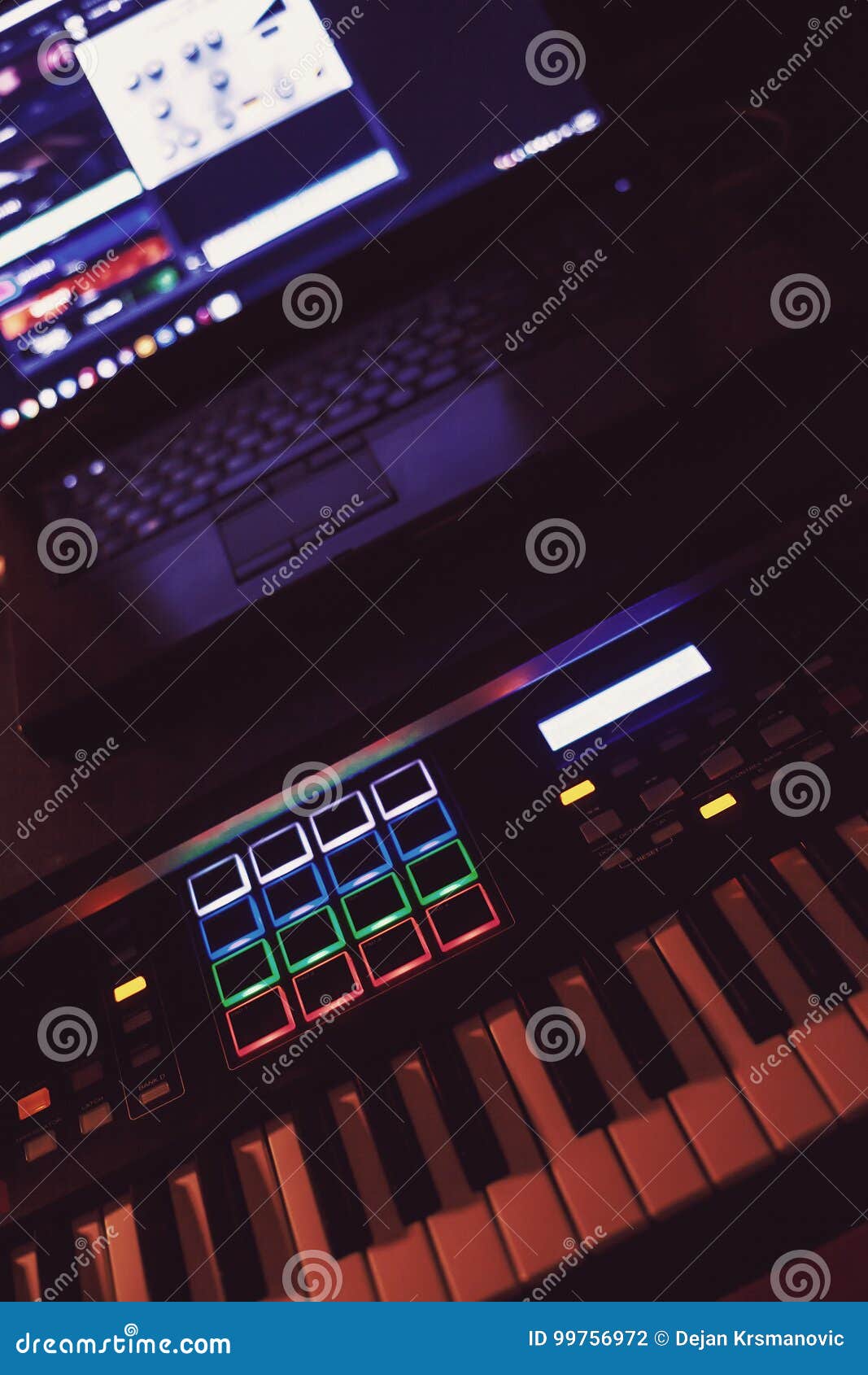Midi Keyboard and Computer stock photo. Image of hardware - 99756972
