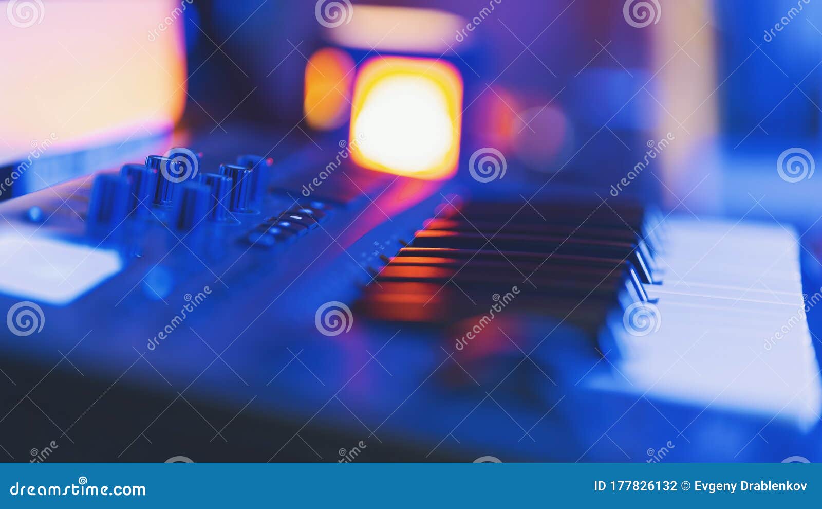 Midi Keyboard in Home Studio in Blue Neon Light Stock Photo - Image of ...