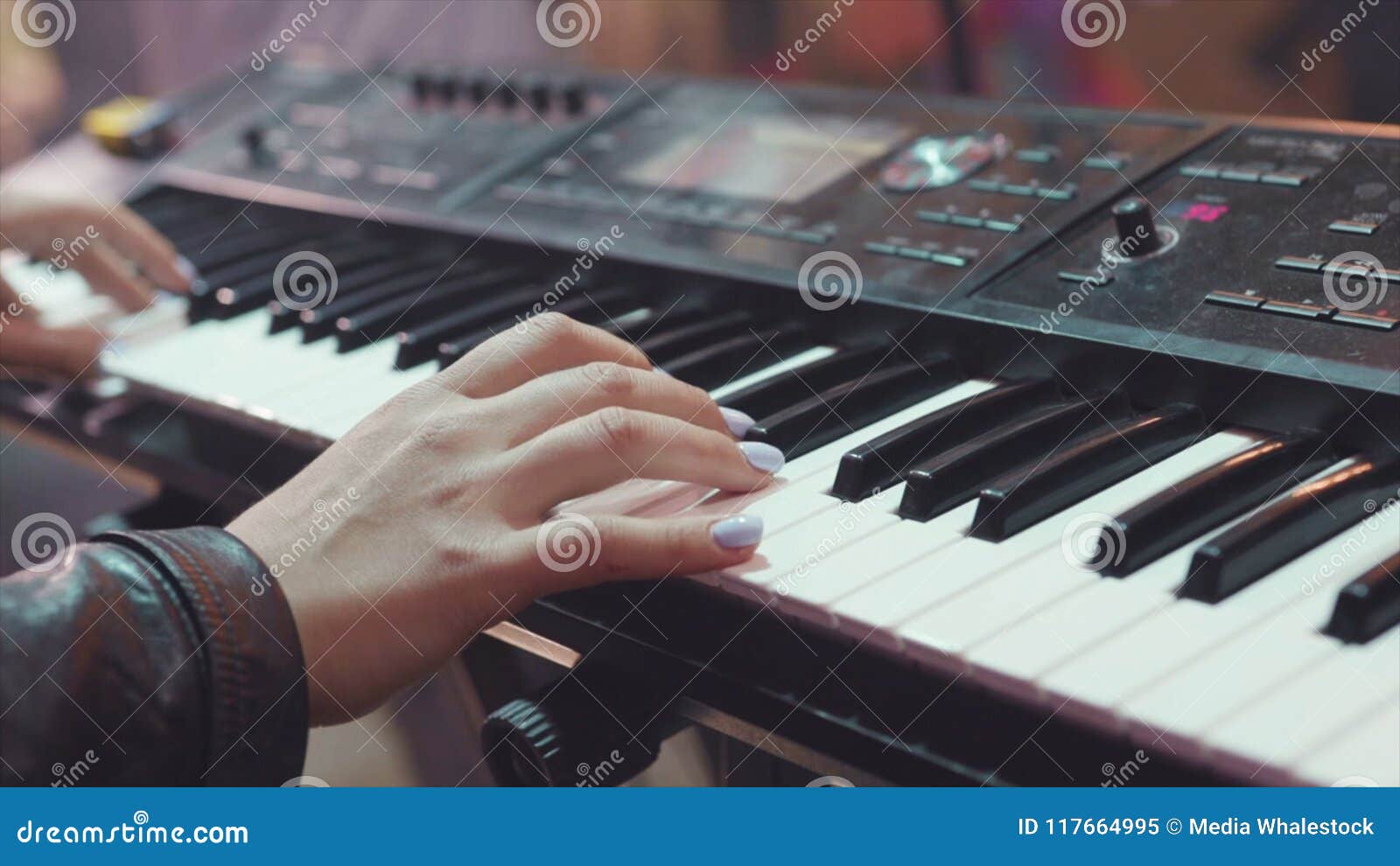 MIDI Keyboard Synthesizer Piano Keys. Stock. Woman Playing the ... MIDI Keyboard Synthesizer Piano Keys. Stock. Woman Playing the ...