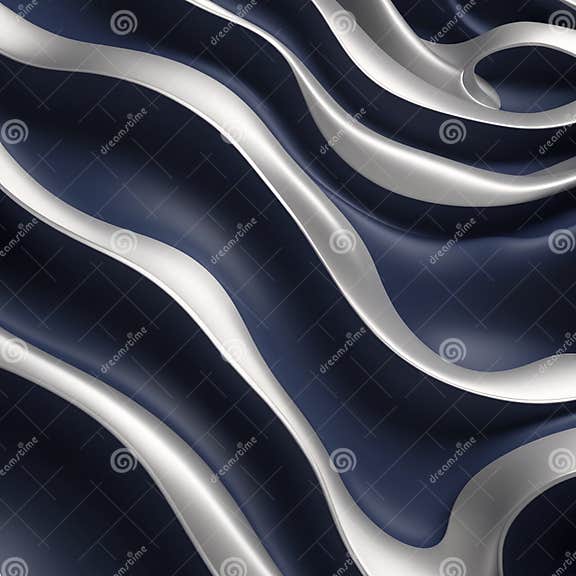 Midnight Blue Curved Wave Patterns 3D Render in Silver Edge Abstract ...