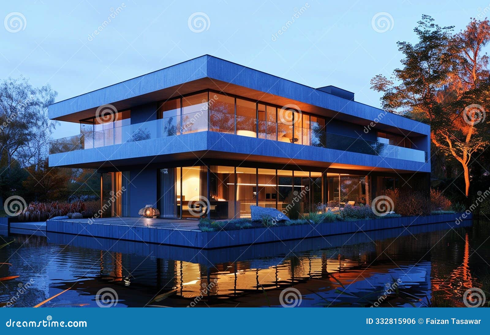 Midnight Blue Two-Story Modern House -Generative Ai Stock Photo - Image of contemporary, blue ...