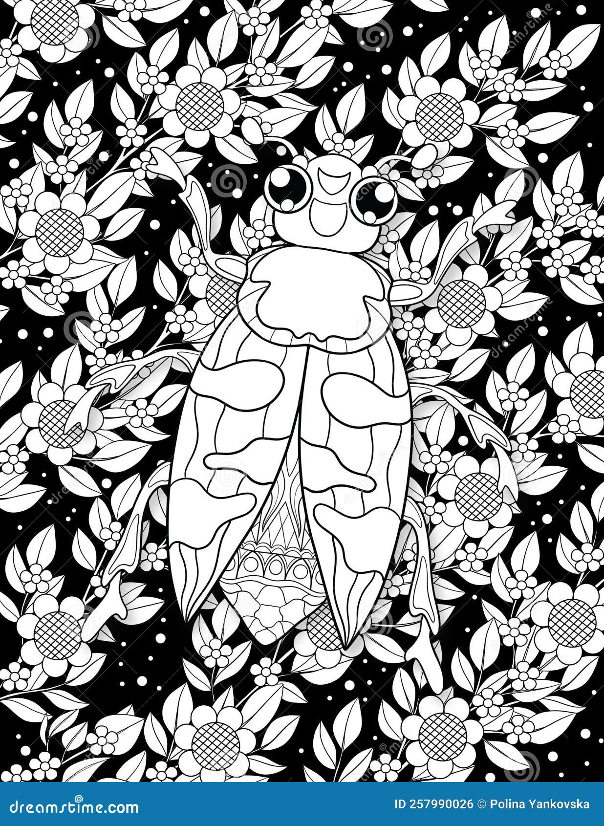 Midnight Bugs Insects Coloring Page for Adult Stock Illustration ...