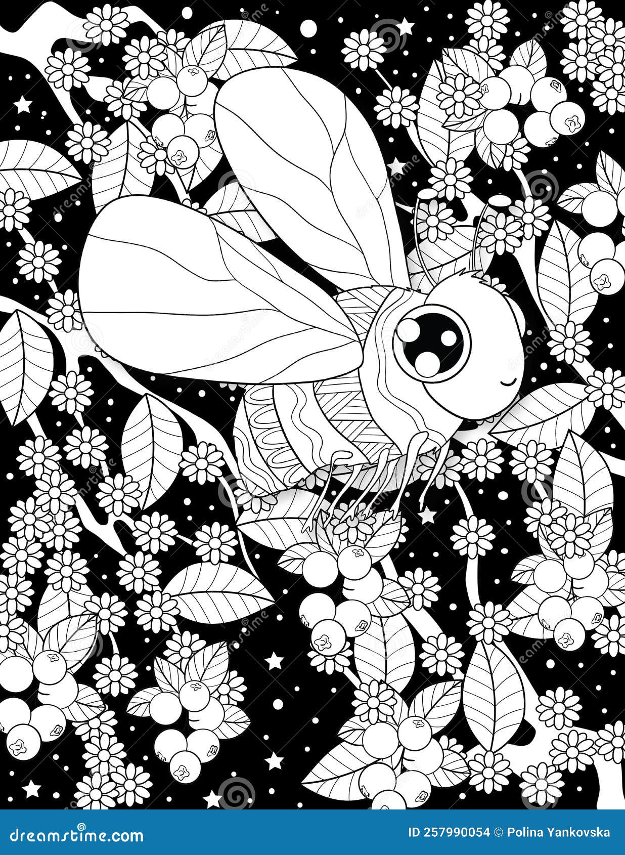 Midnight Bugs Insects Coloring Page for Adult Stock Illustration ...