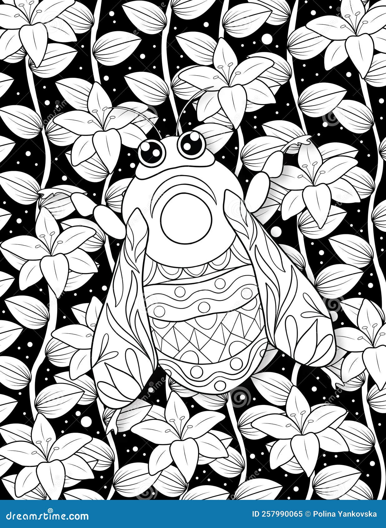 Midnight Bugs Insects Coloring Page for Adult Stock Illustration ...