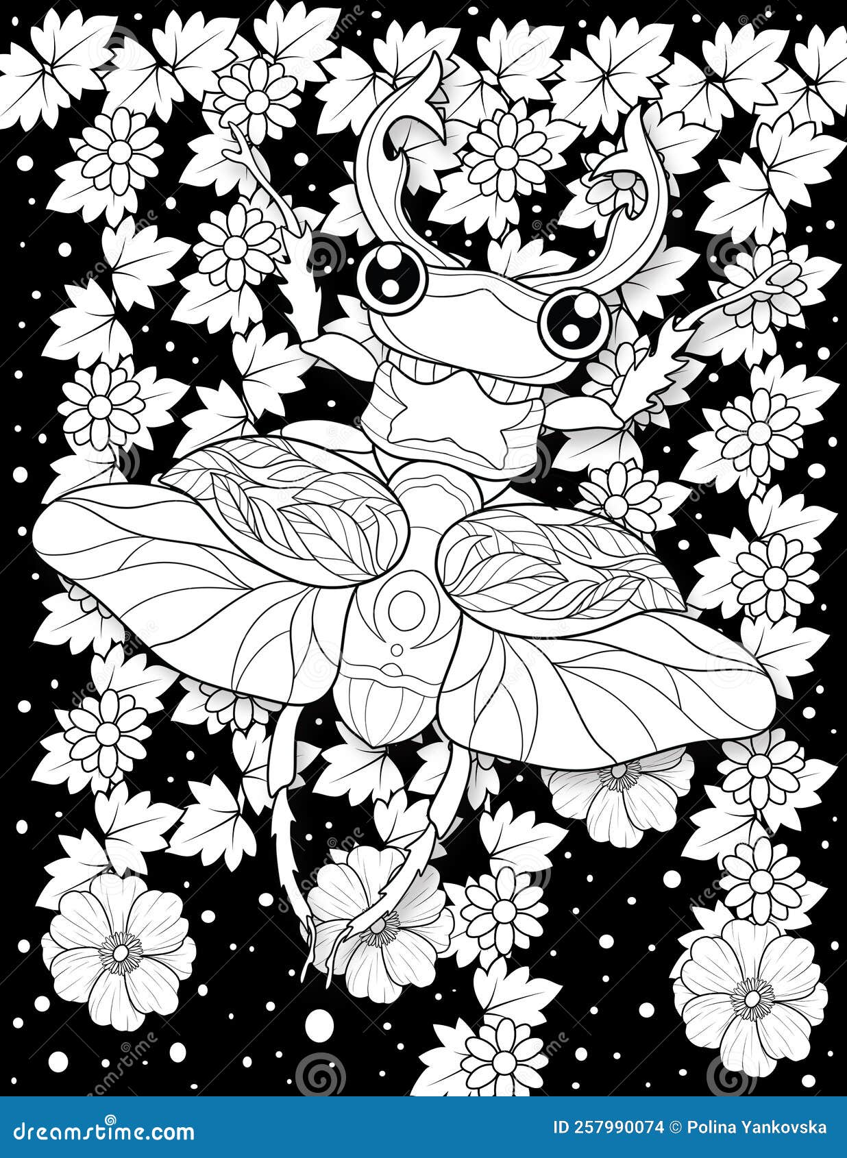 Midnight Bugs Insects Coloring Page for Adult Stock Illustration ...