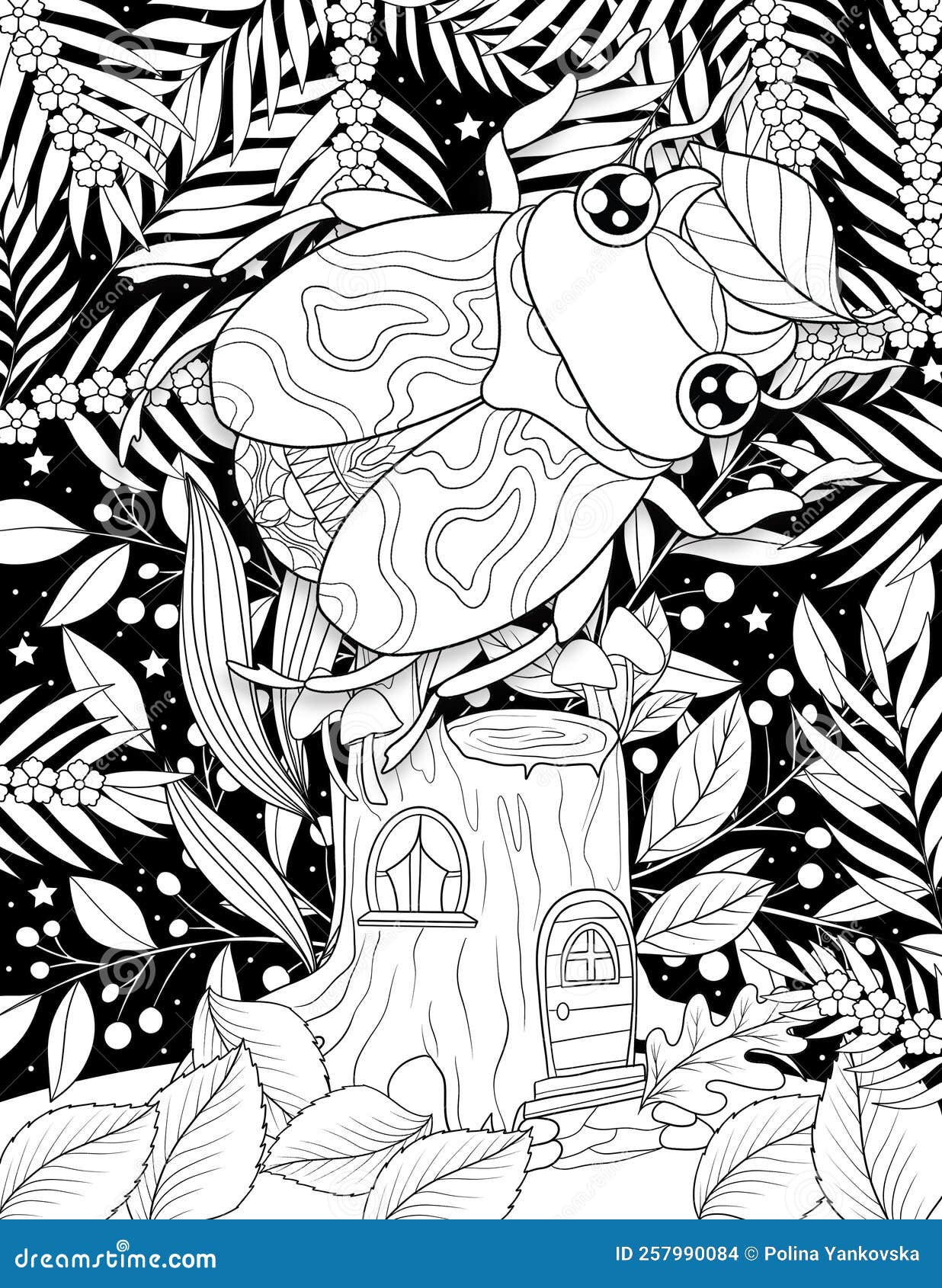Midnight Bugs Insects Coloring Page for Adult Stock Illustration ...