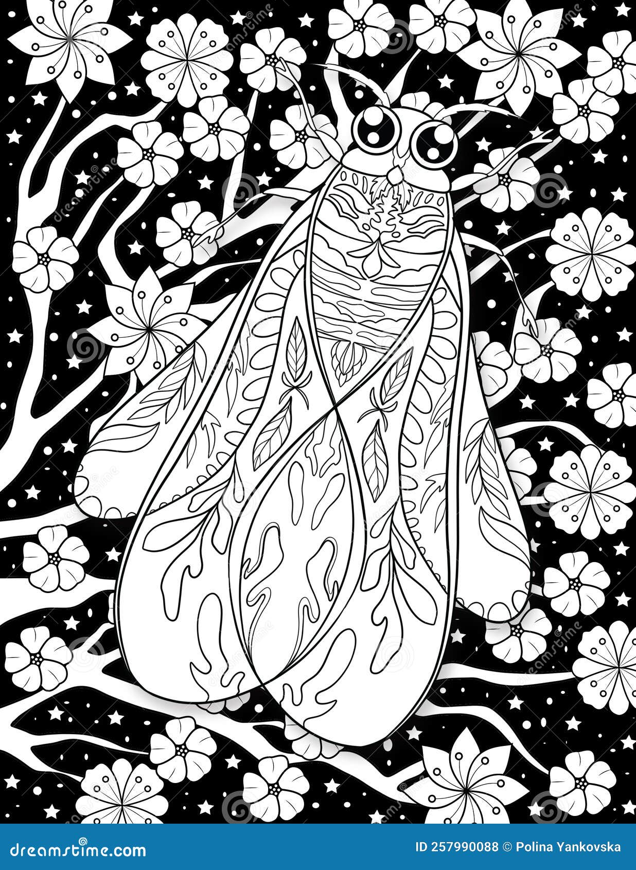 Midnight Bugs Insects Coloring Page for Adult Stock Illustration ...