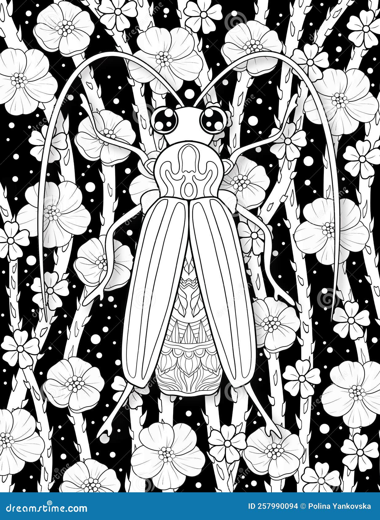 Midnight Bugs Insects Coloring Page for Adult Stock Illustration ...