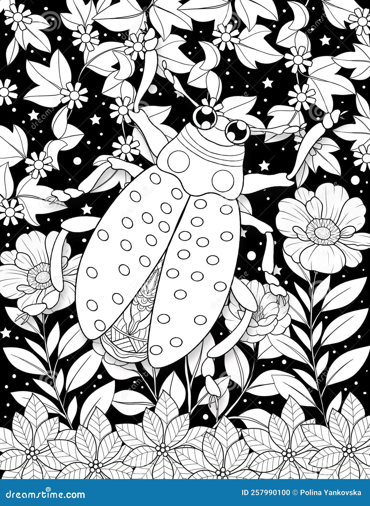 Midnight Bugs Insects Coloring Page for Adult Stock Illustration ...