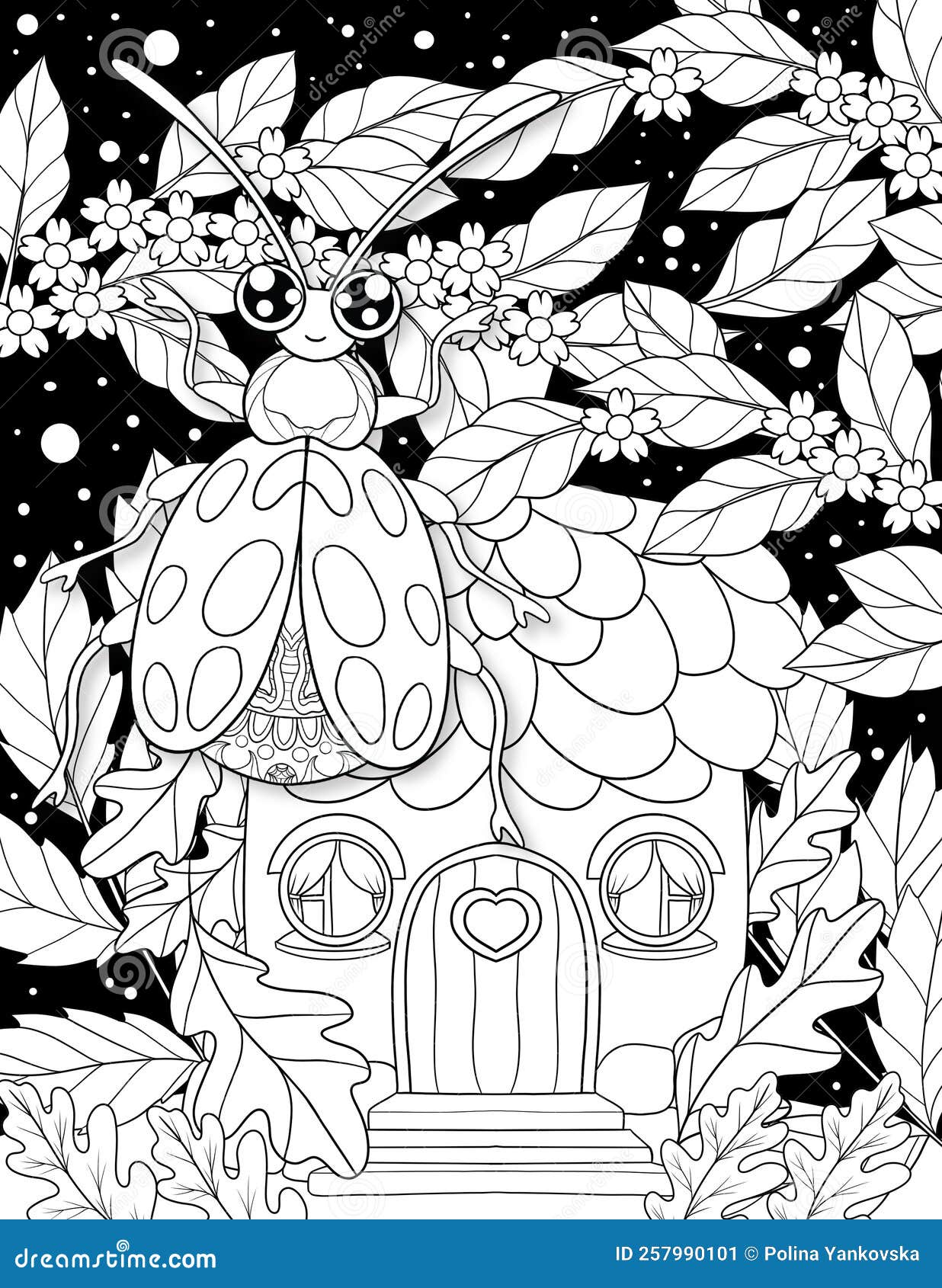 Midnight Bugs Insects Coloring Page for Adult Stock Illustration ...