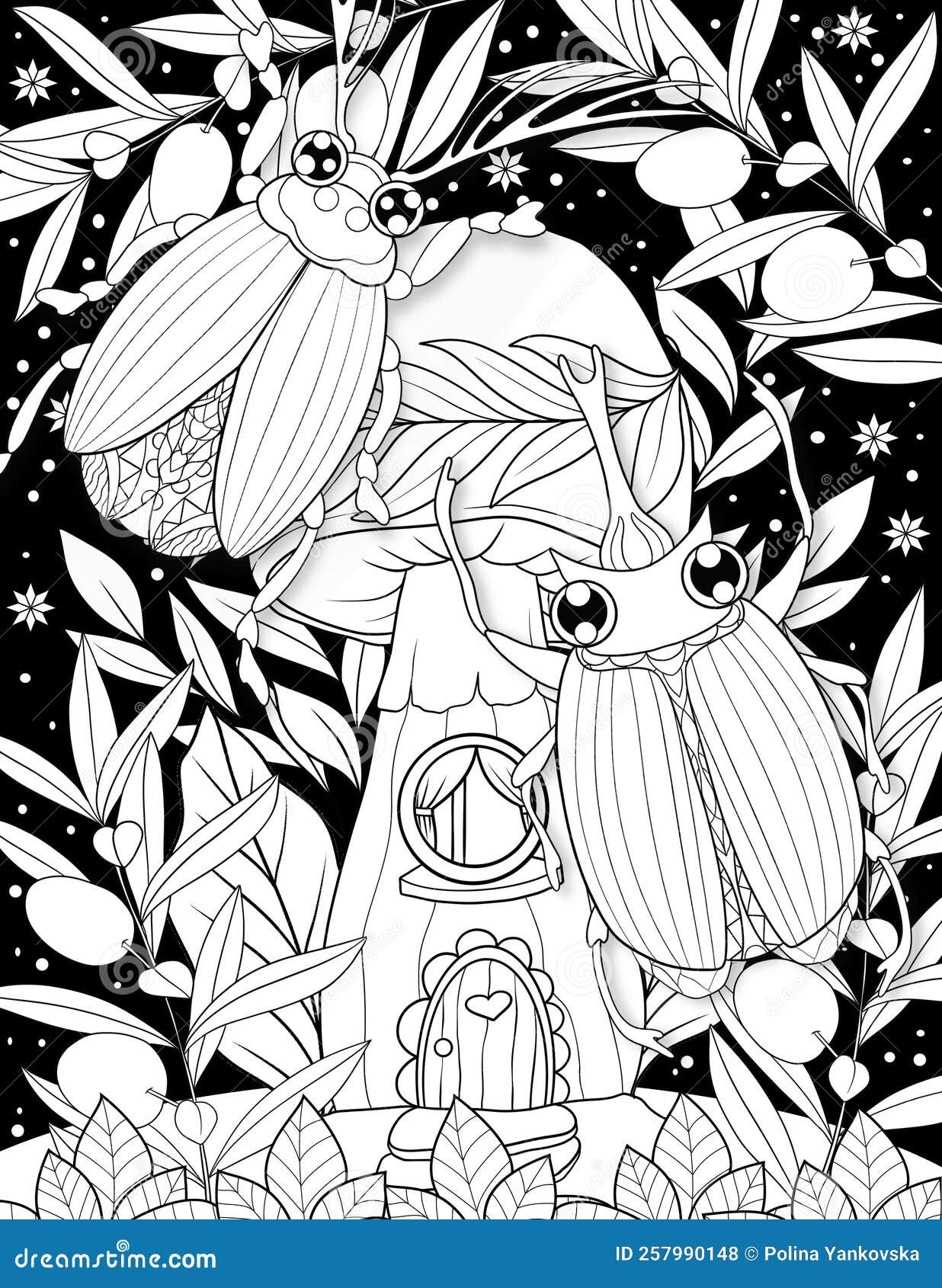 Midnight Bugs Insects Coloring Page for Adult Stock Illustration ...