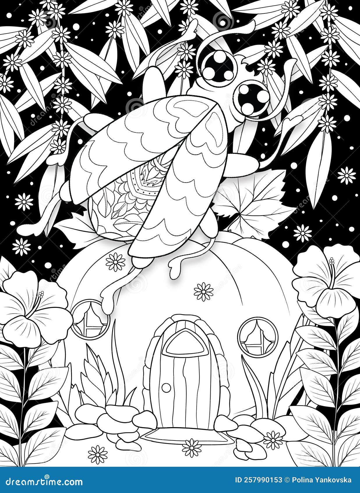 Midnight Bugs Insects Coloring Page for Adult Stock Illustration ...