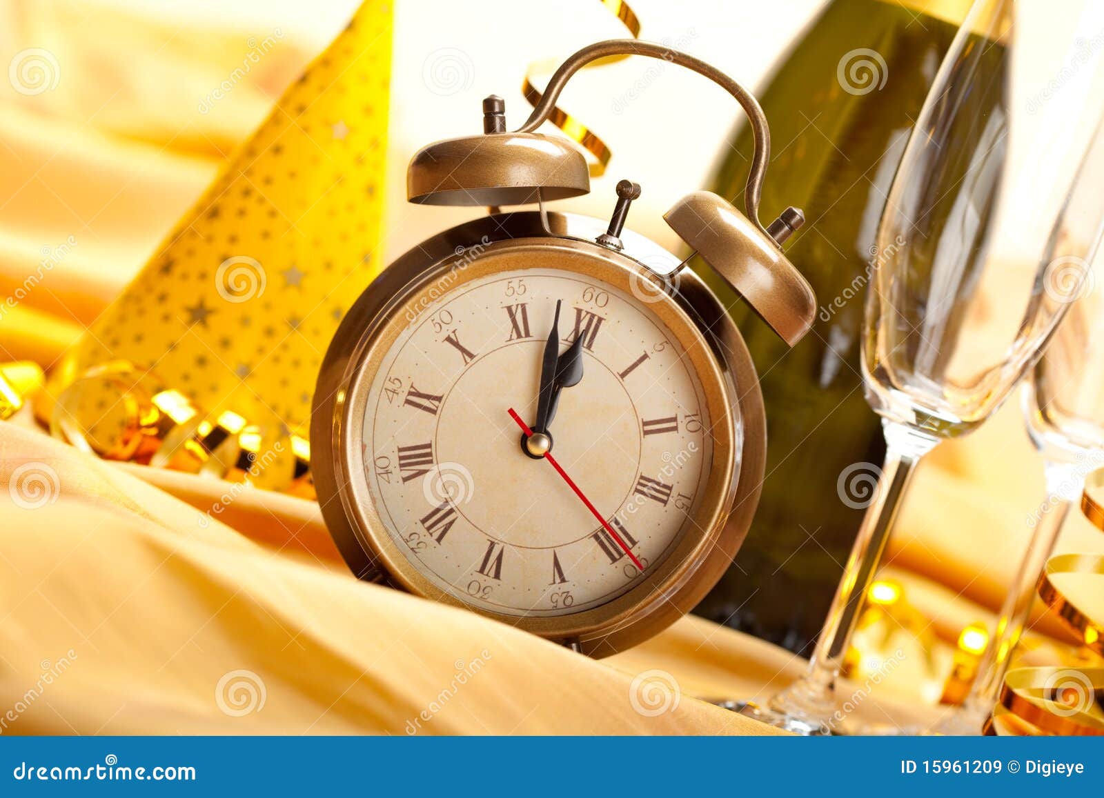 Midnight - Clock Face and Decorations Stock Image - Image of flute ...