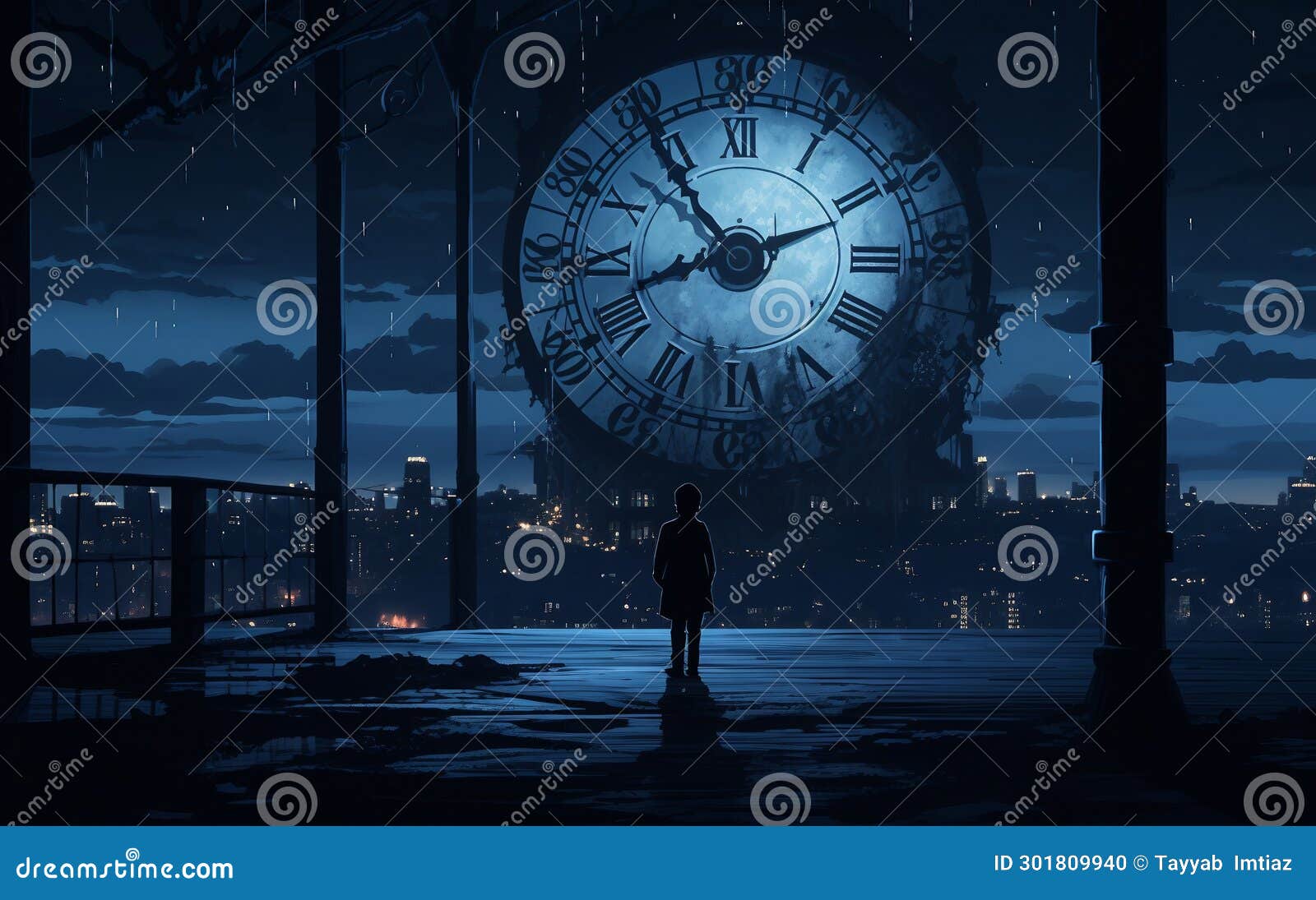 Midnight Clock Scene Manga Panorama on Generative Ai. Stock ...