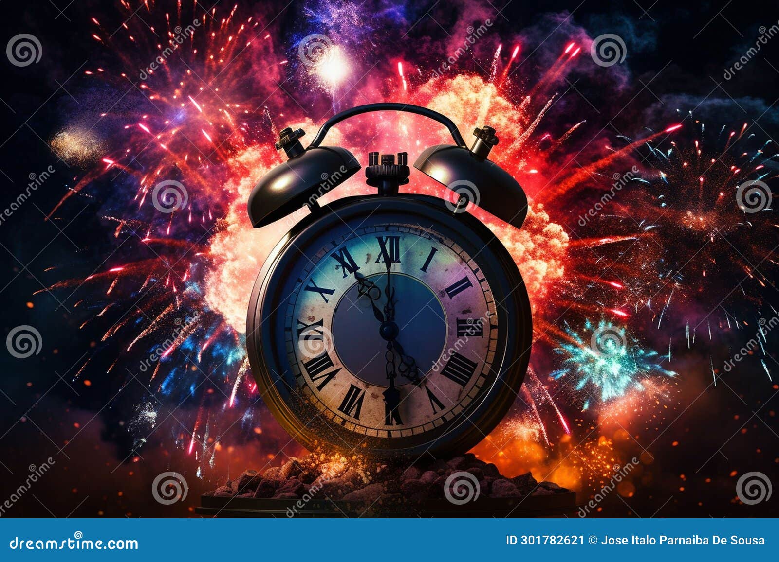 Midnight Clock Striking 12 with Colorful Stock Illustration ...