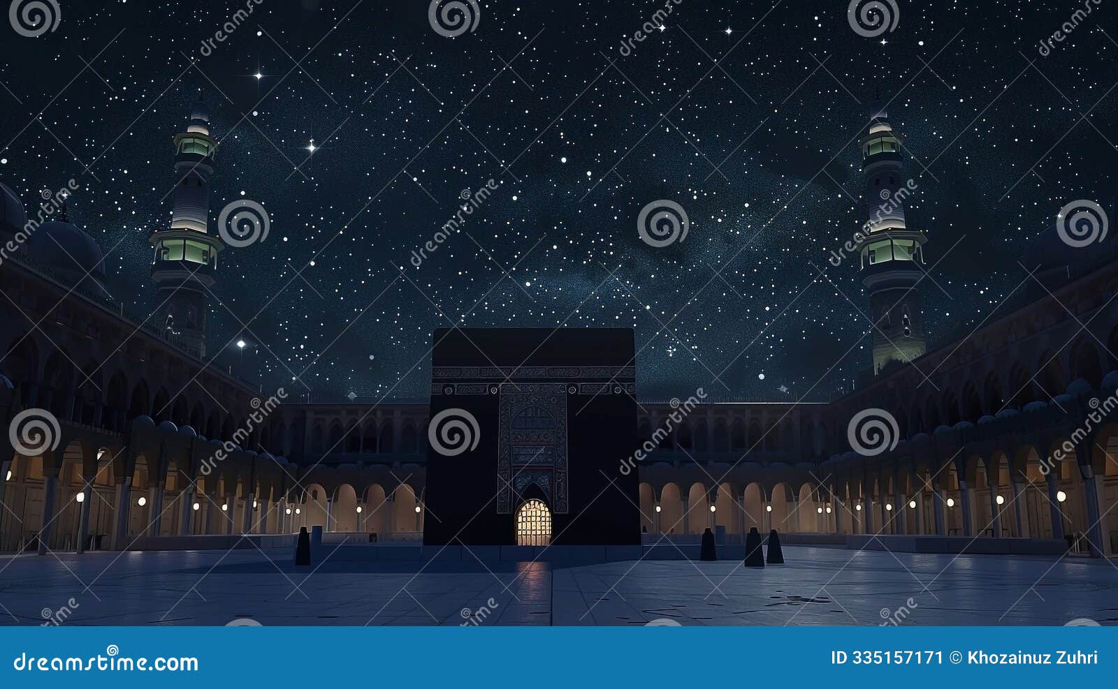 Midnight Empty Kaaba View With Background Full Of Stars In The Sky With ...