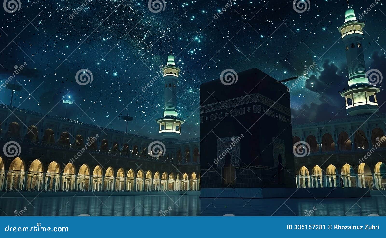 Midnight Empty Kaaba View with Background Full of Stars in the Sky with ...