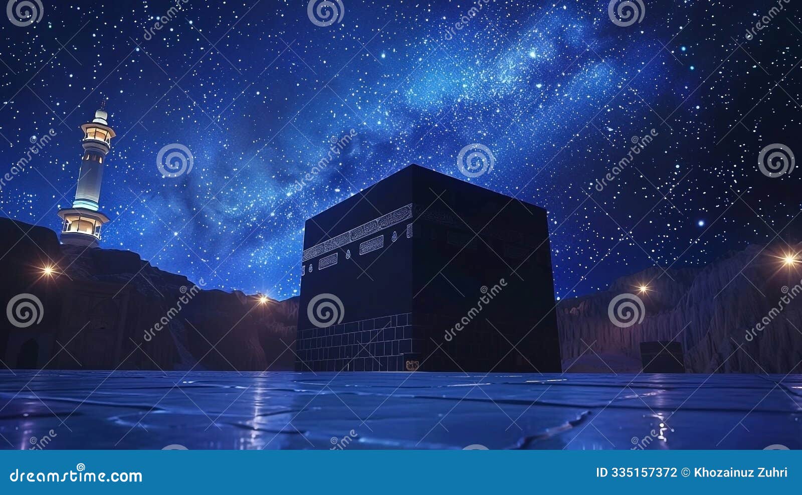 Midnight Empty Kaaba View with Background Full of Stars in the Sky with ...