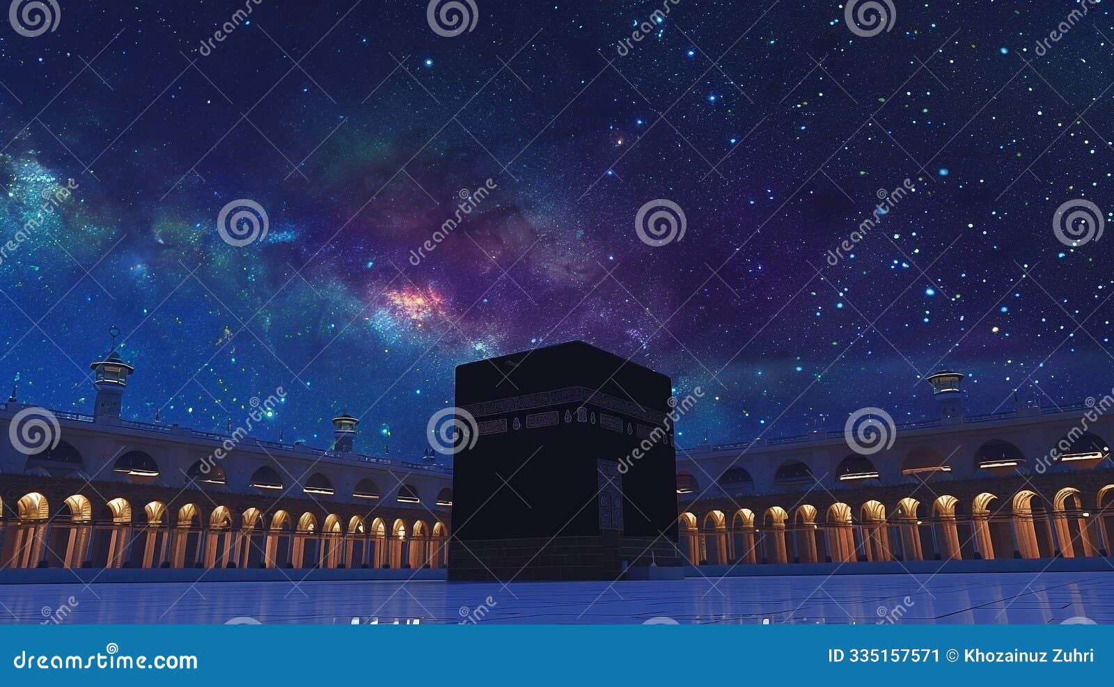 Midnight Empty Kaaba View with Background Full of Stars in the Sky with ...