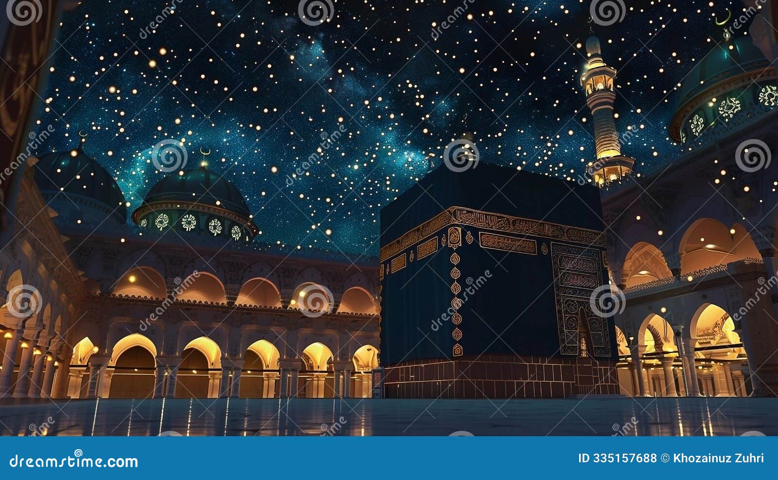 Midnight Empty Kaaba View With Background Full Of Stars In The Sky With ...