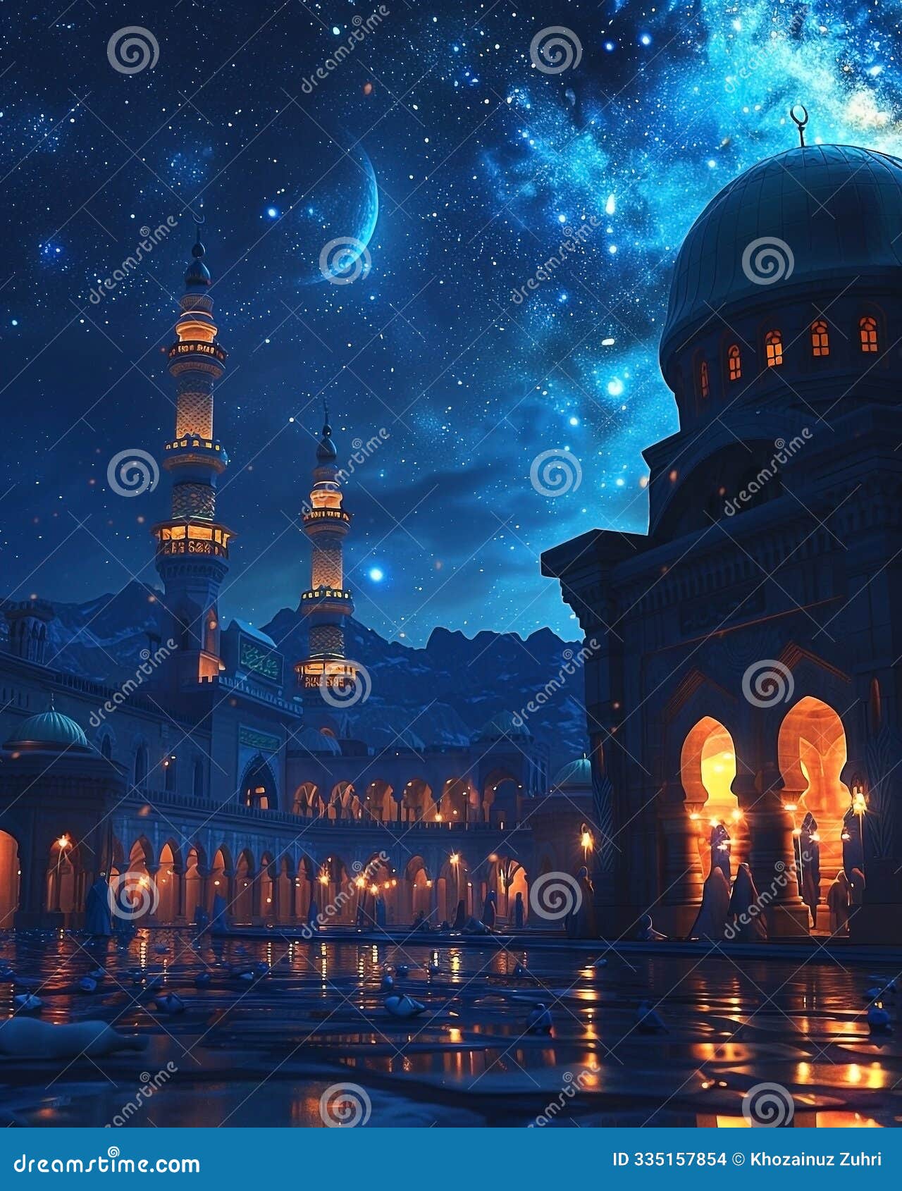 Midnight Empty Kaaba View With Background Full Of Stars In The Sky With ...