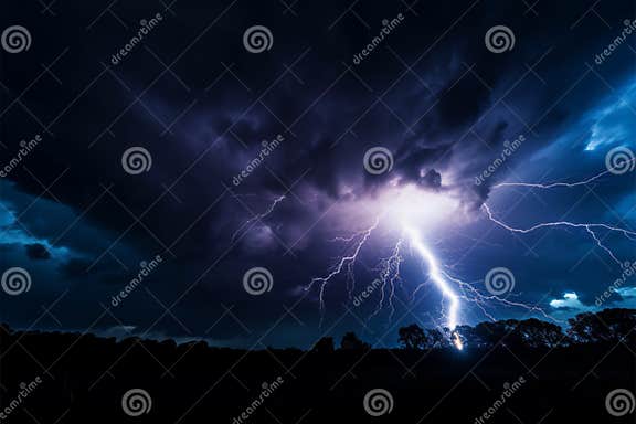 Midnight Flash Lightning at Night Creates a Dramatic and Luminous ...