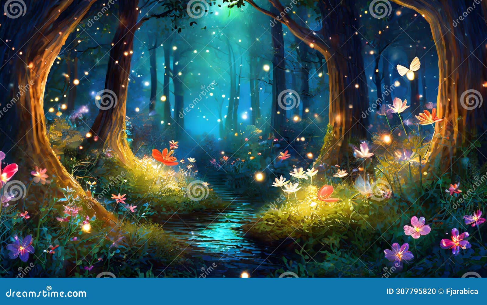 Midnight Forest with Moonlight Fairy Tale Background Stock Illustration ...