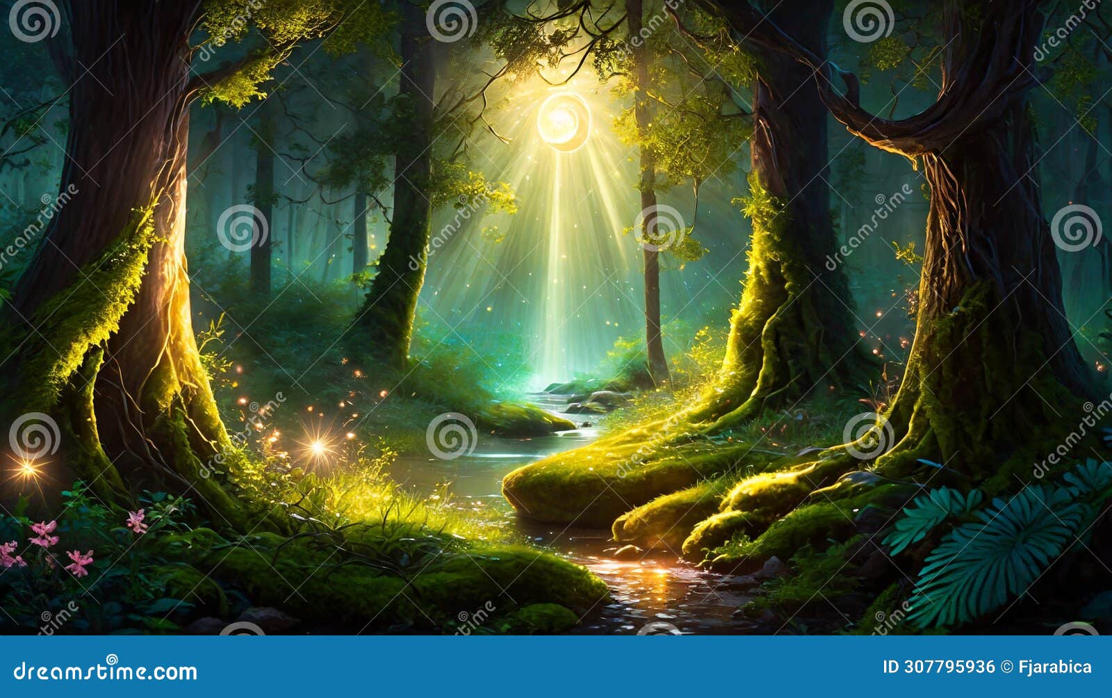 Midnight Forest with Moonlight Fairy Tale Background Stock Illustration ...