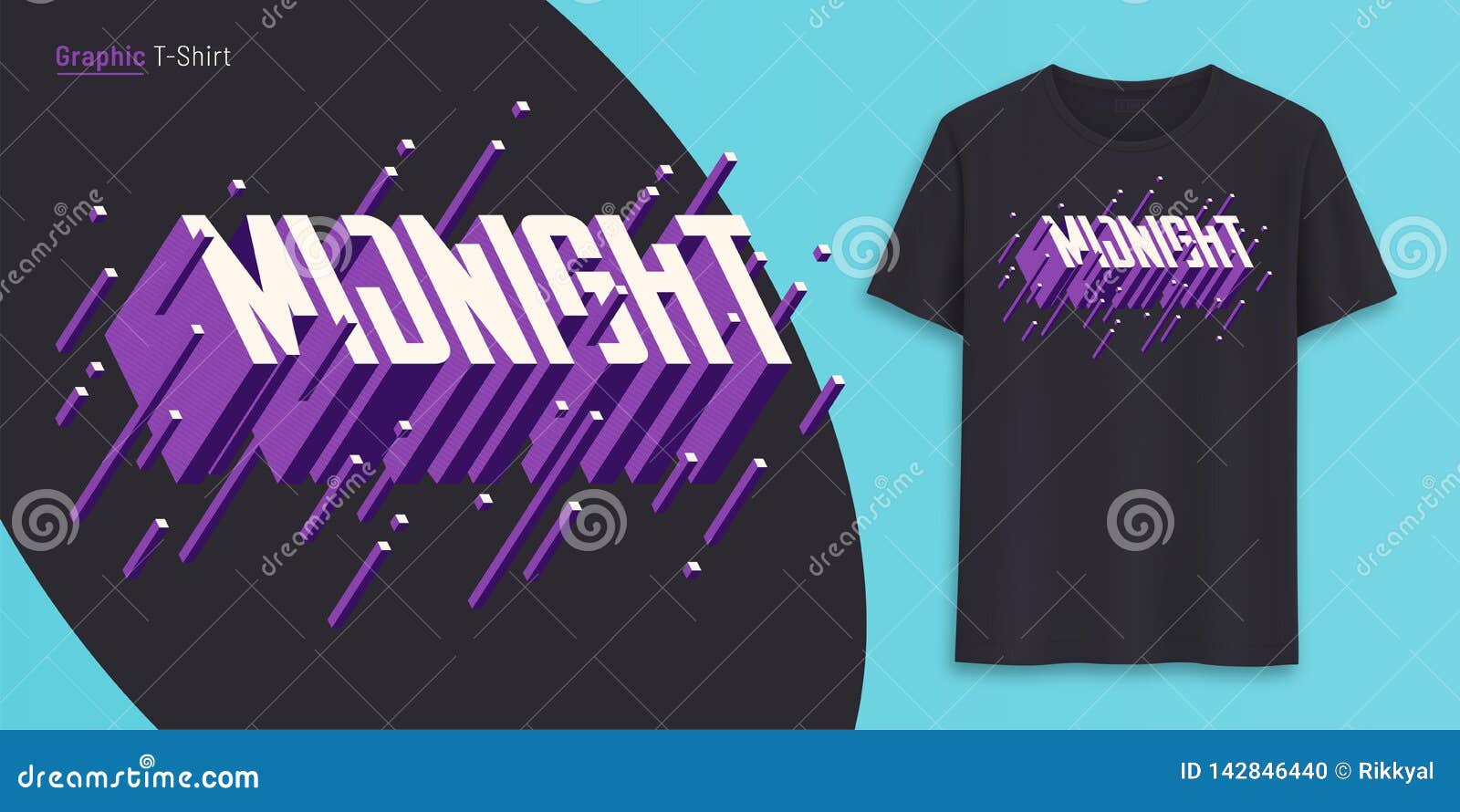 Midnight. Graphic T-shirt Design, Typography, Print with 3d Styled Text ...