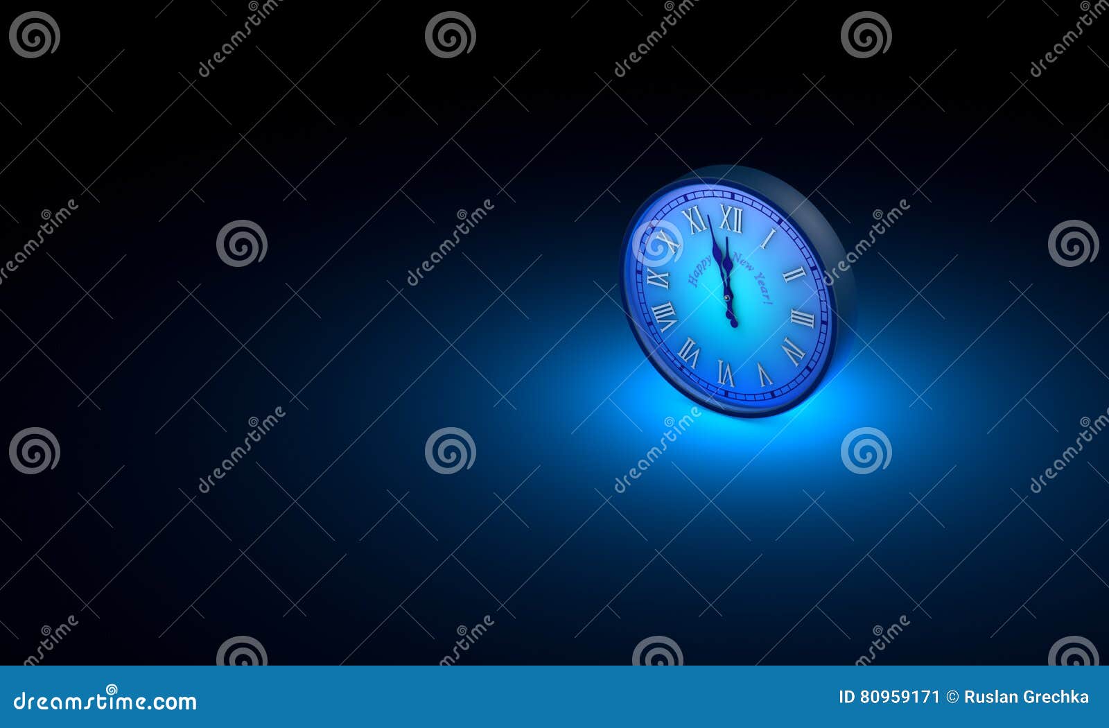 Midnight, New Year...Space and Time. One Blue Circular Clock. 3D ...