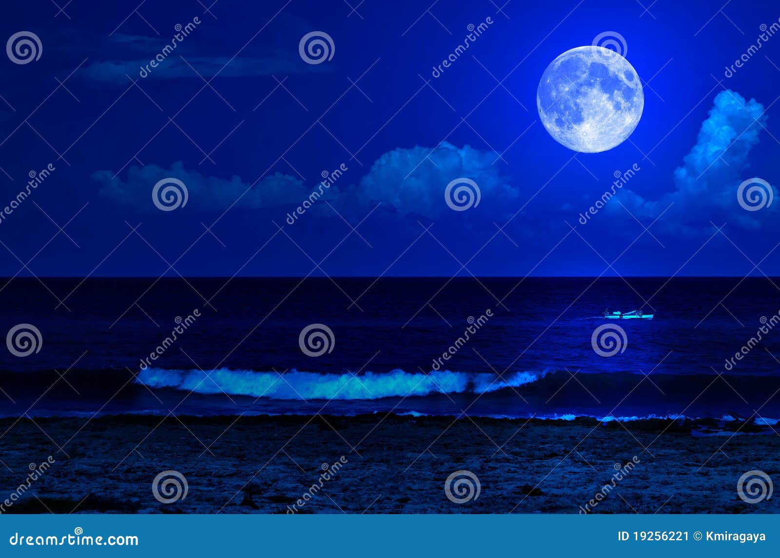 Midnight Sea Landscape with a Full Moon Stock Image - Image of flood ...
