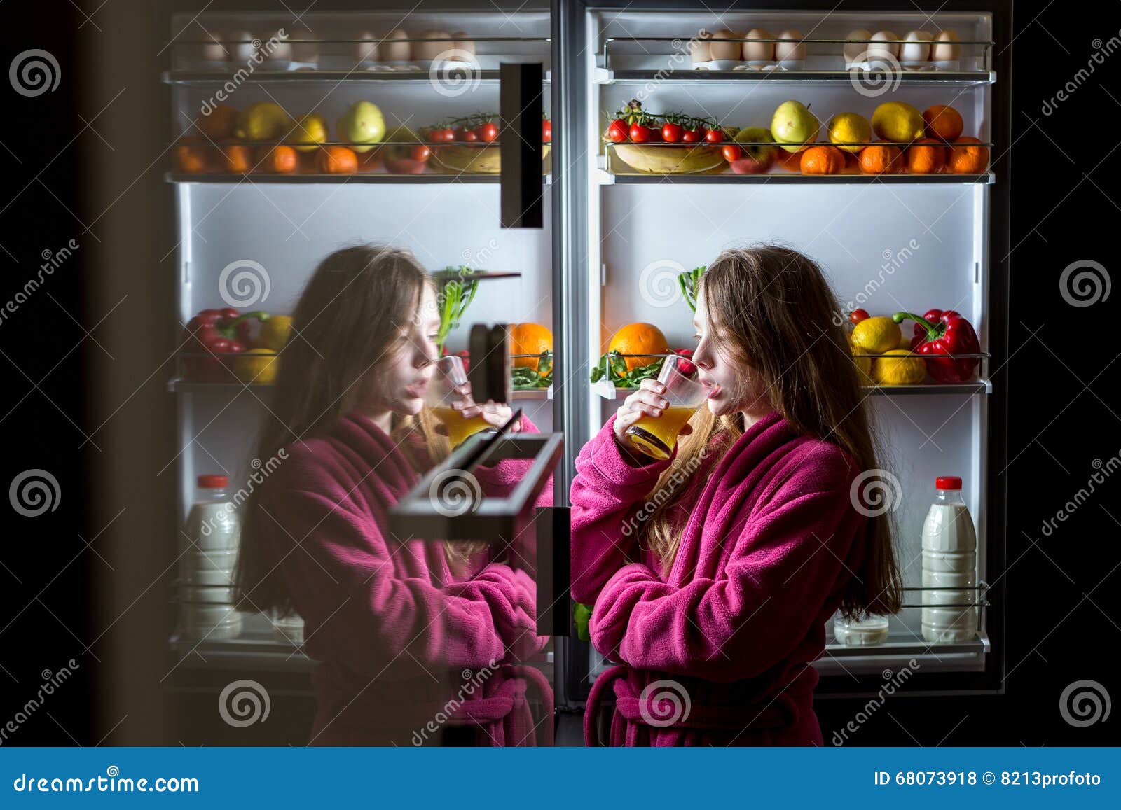 Midnight Snack, Looking into Fridge Stock Photo - Image of freezer ...