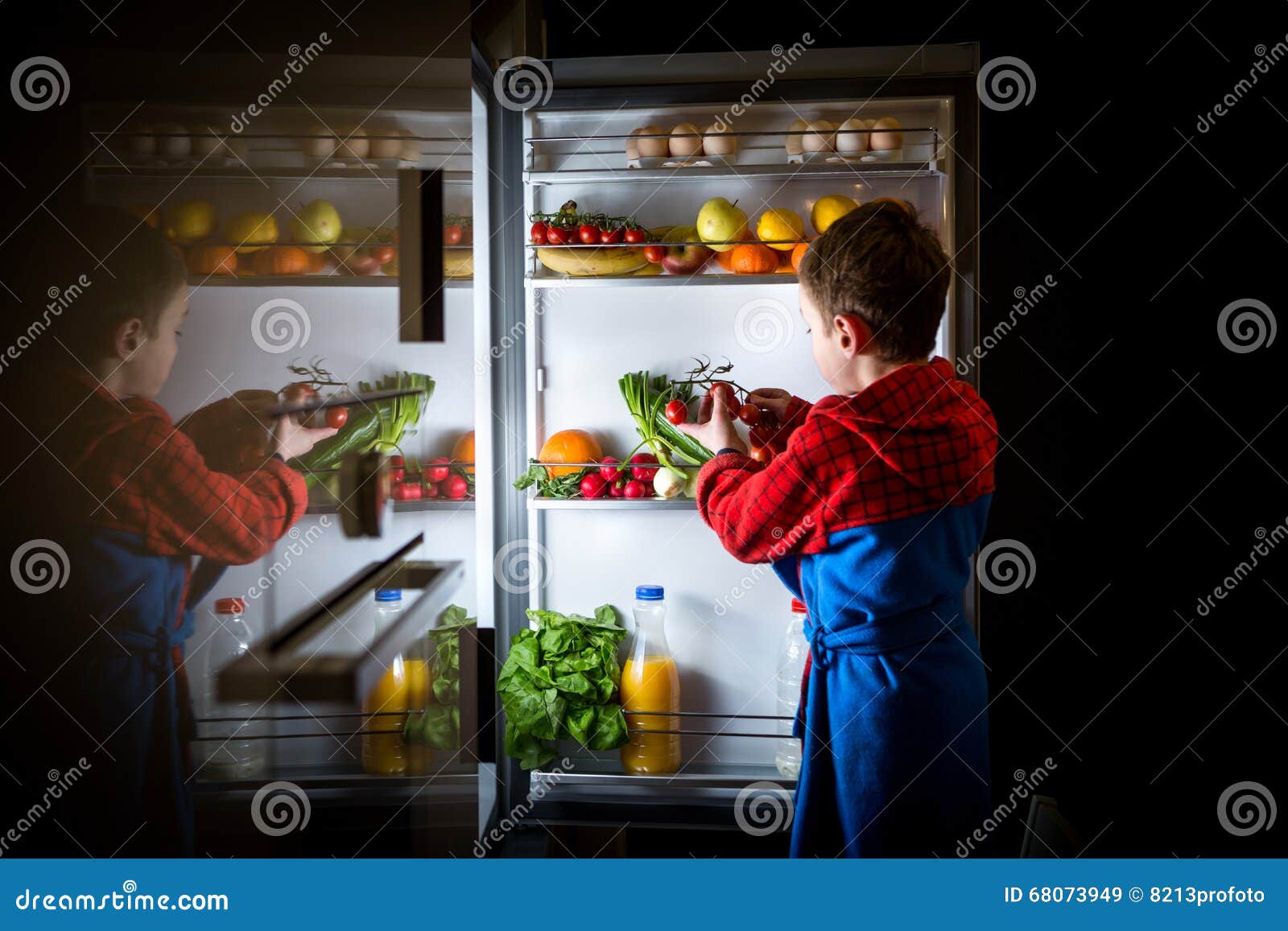 Midnight Snack, Looking into Fridge Stock Image - Image of hungry ...