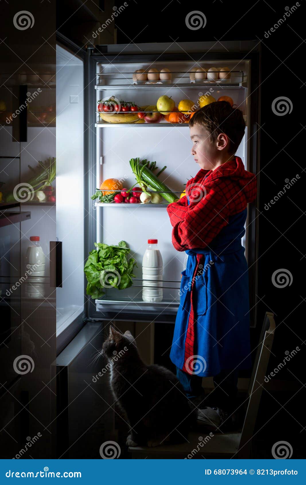 Midnight Snack, Looking into Fridge Stock Photo - Image of home, fruit ...