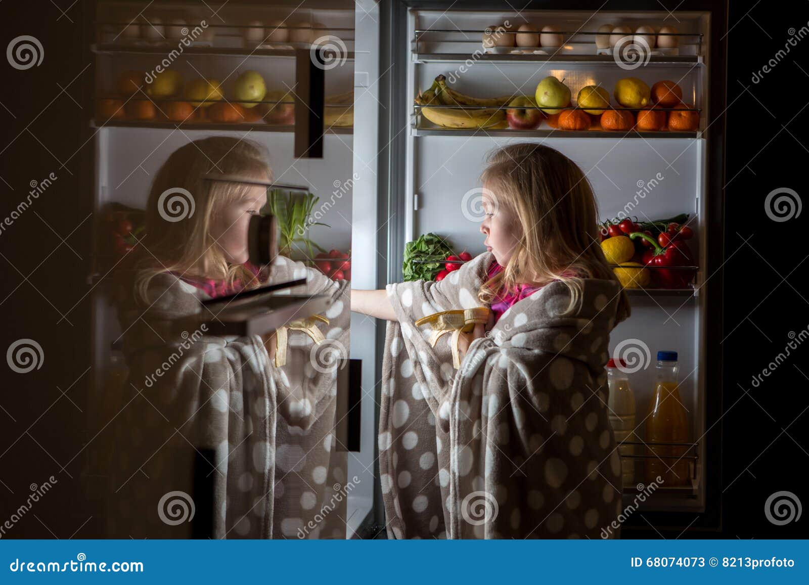 Midnight Snack, Looking into Fridge Stock Image - Image of freezer ...