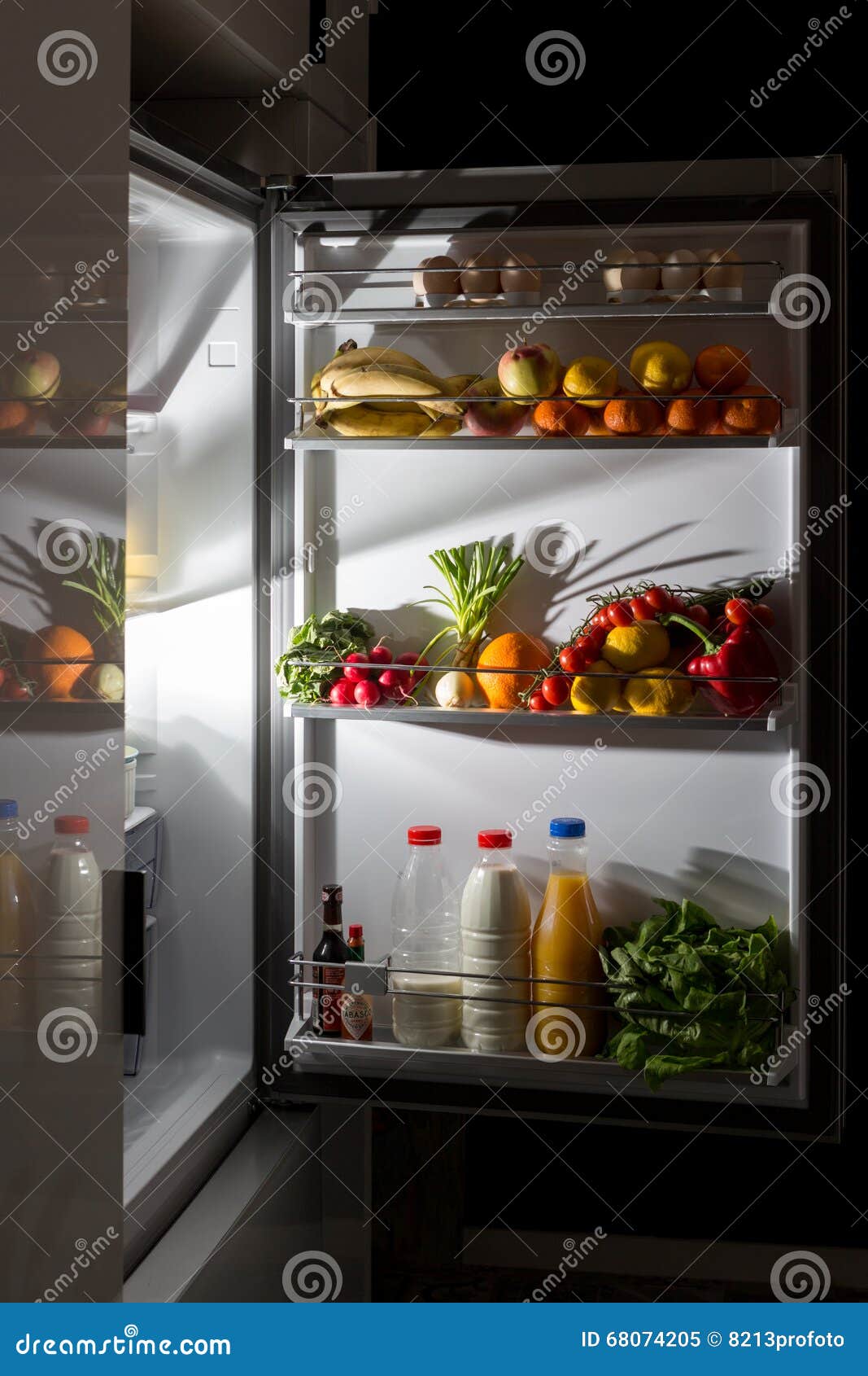 Midnight Snack, Looking into Fridge Stock Image - Image of kitchen ...
