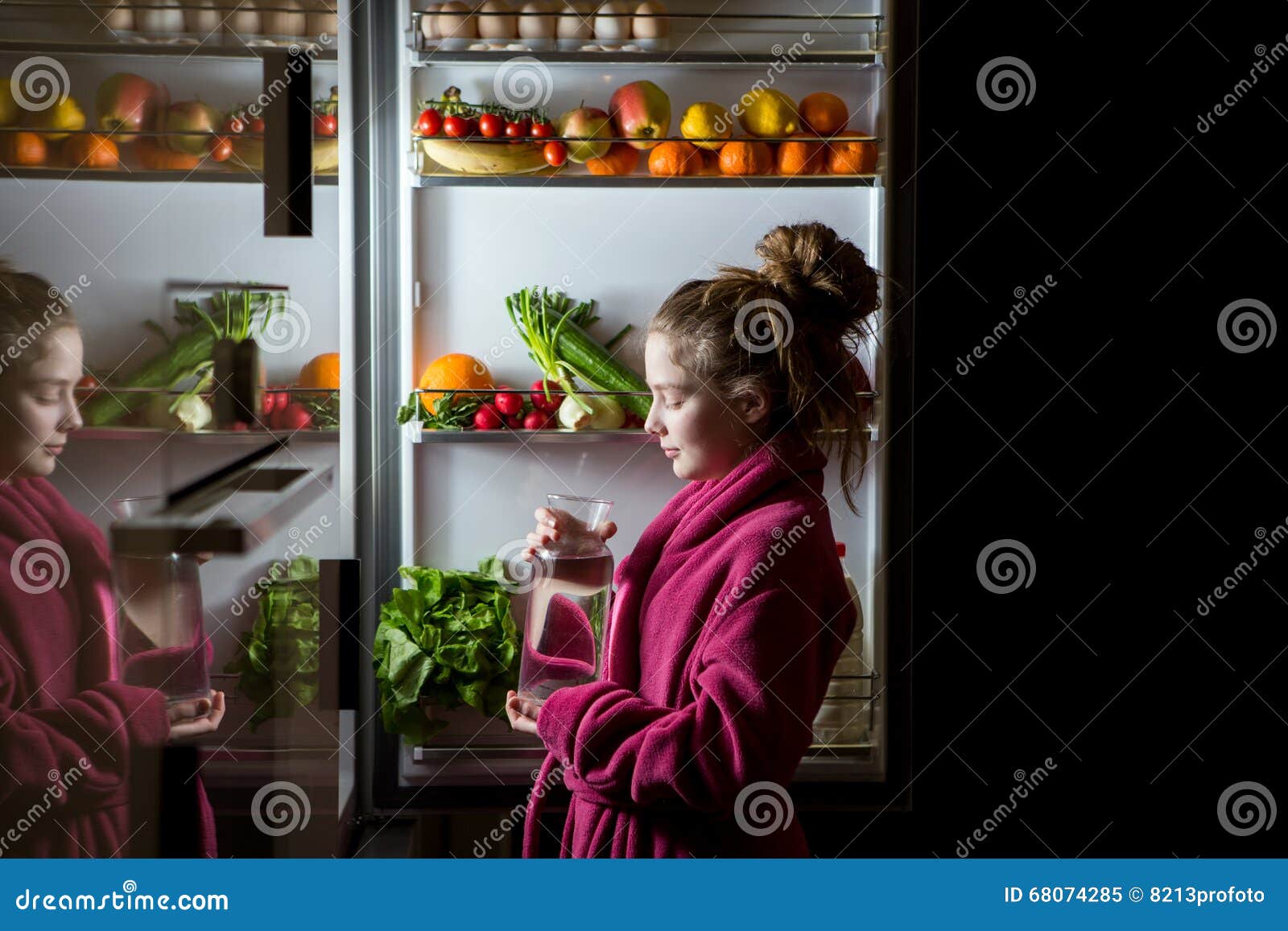 Midnight Snack, Looking into Fridge Stock Image - Image of leisure ...
