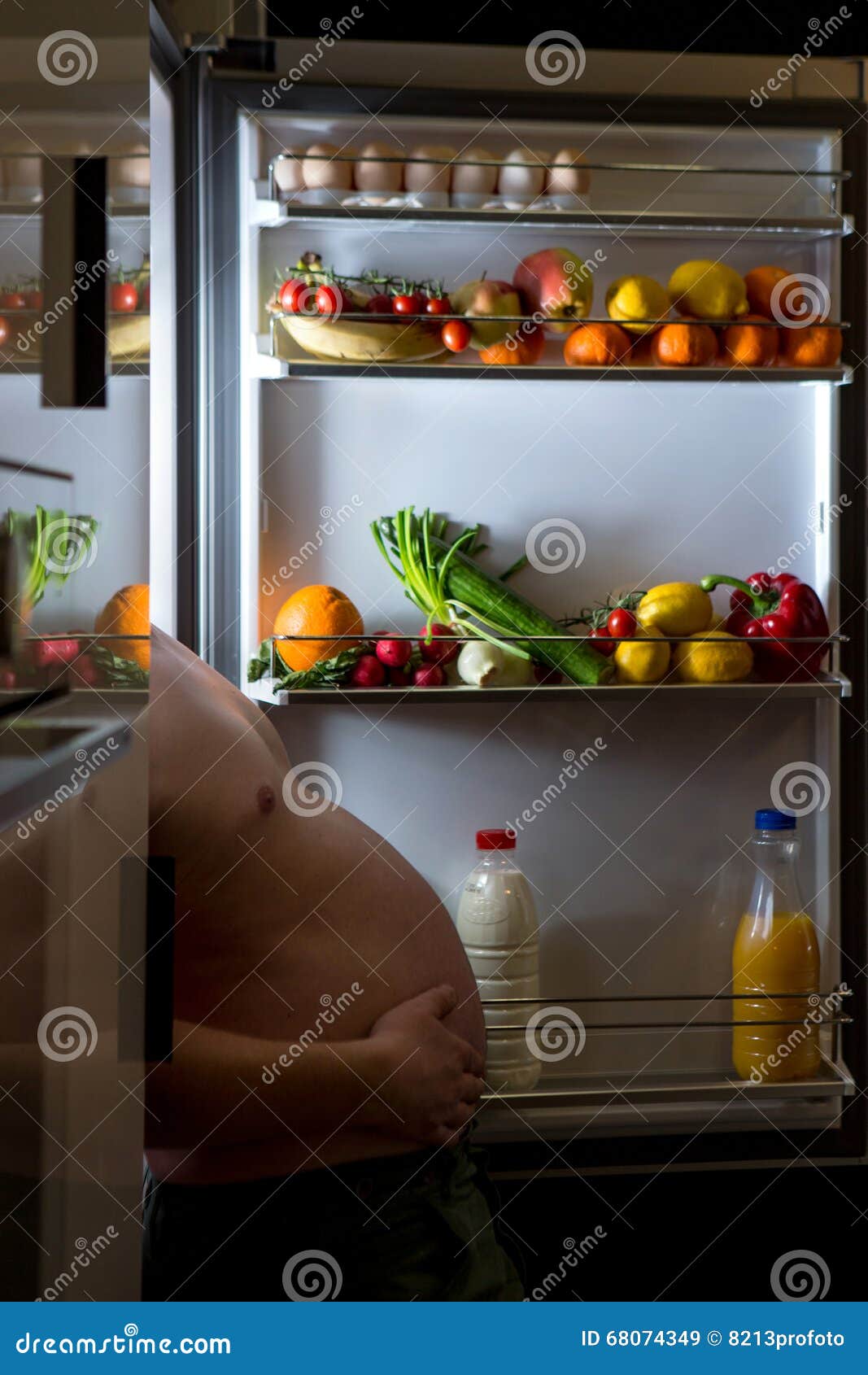 Midnight Snack, Looking into Fridge Stock Image - Image of adult, food ...
