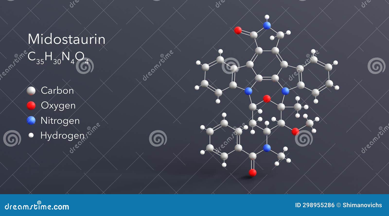 Midostaurin Molecule 3d Rendering, Flat Molecular Structure with ...