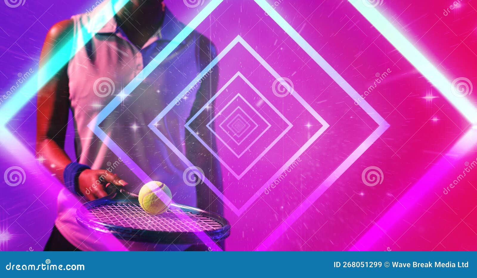 Midsection of Biracial Female Tennis Player Practicing with Racket and ...