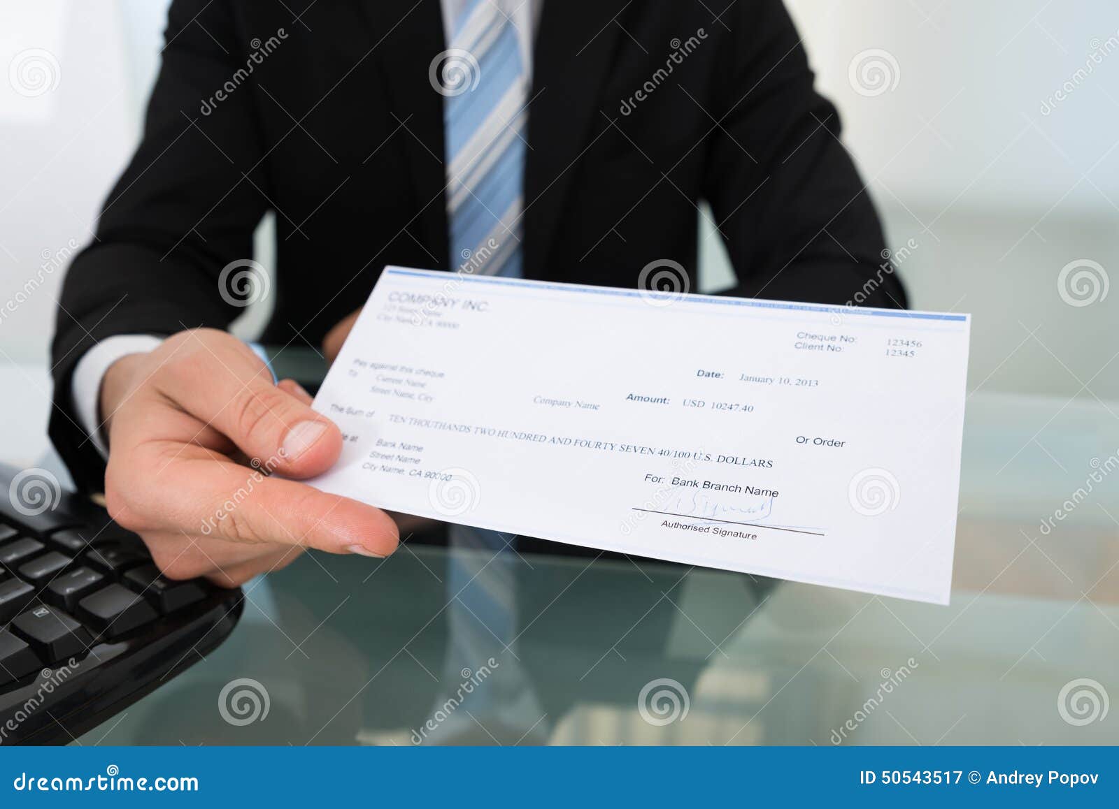 Midsection of Businessman Giving Cheque Stock Image - Image of office ...