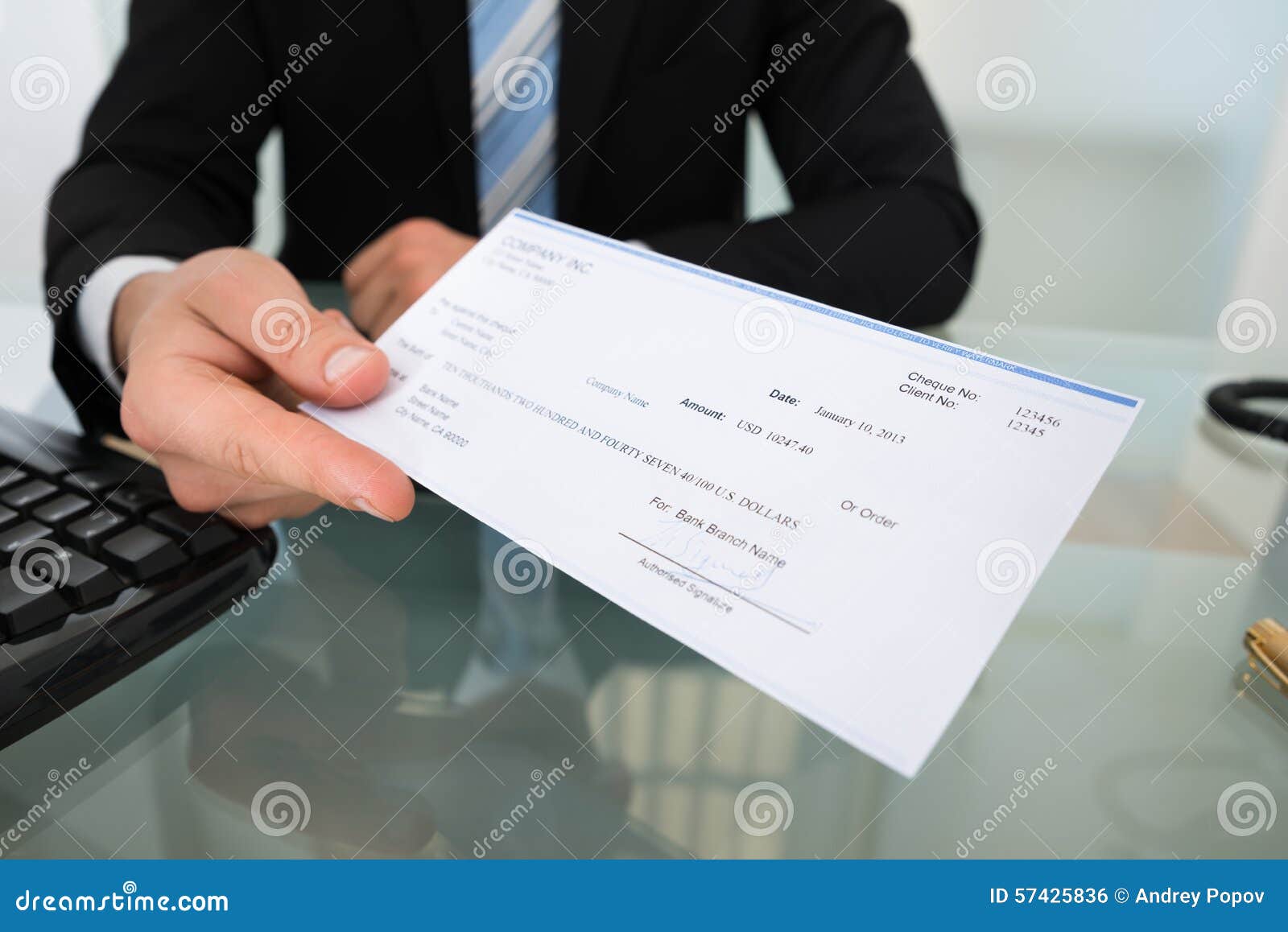 Midsection of Businessman Giving Cheque Stock Photo - Image of check ...