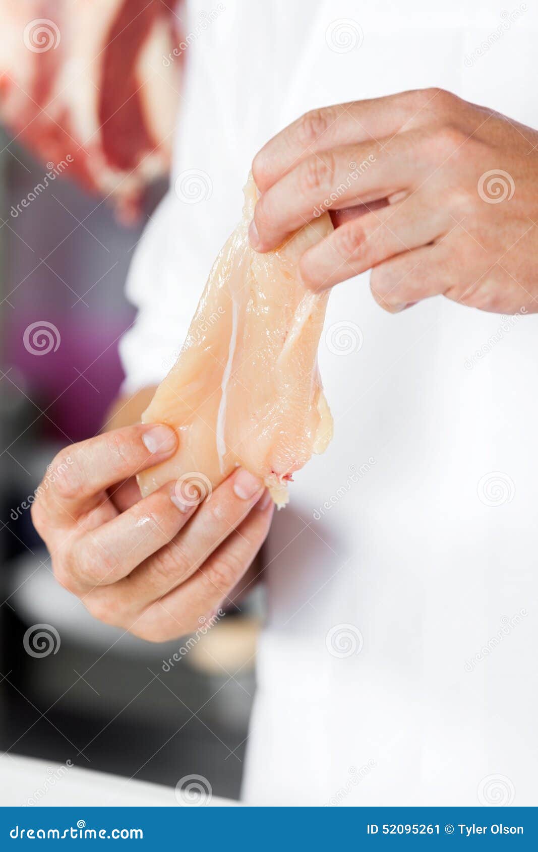 Midsection of Butcher Holding Meat Stock Image - Image of shop, apron ...