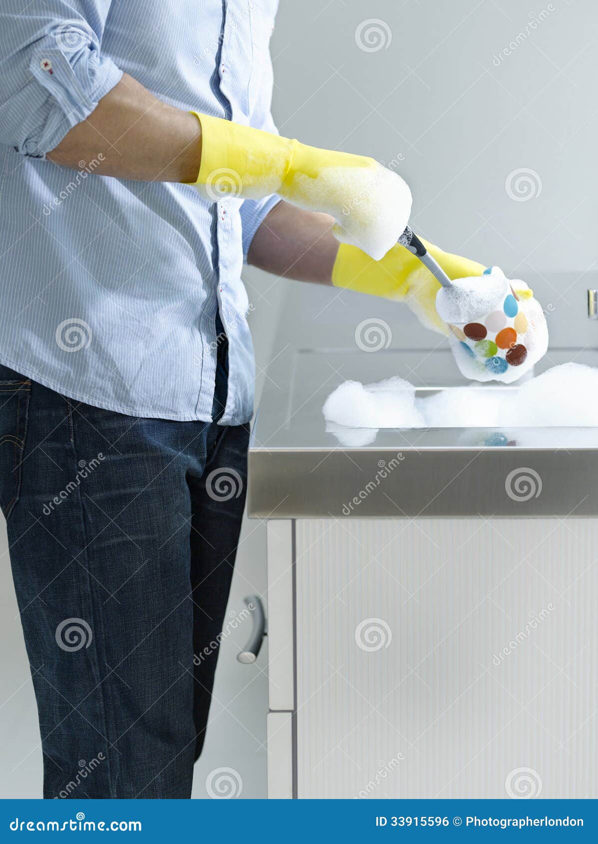 Midsection of Man Doing Washing Up at Kitchen Sink Stock Photo - Image ...