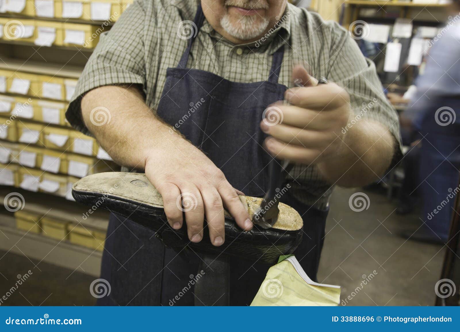 Midsection of Man Working at Shoemaker Workshop Stock Photo - Image of ...