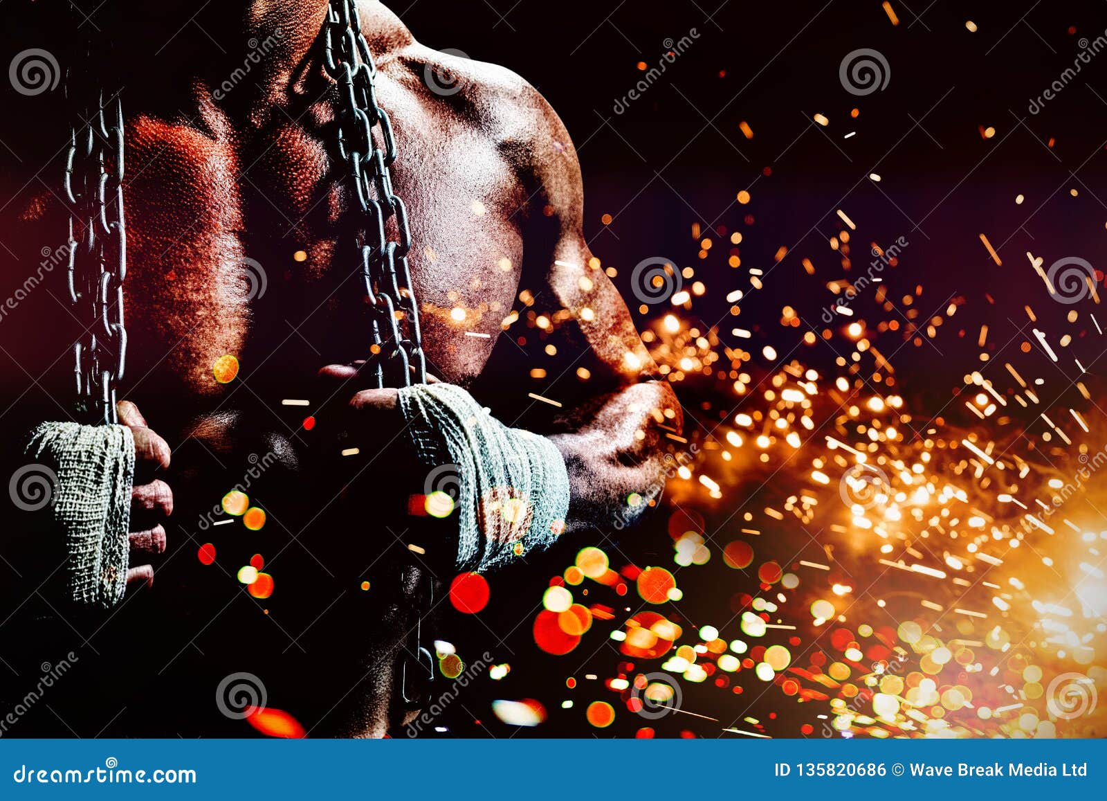 Composite Image of Midsection of Muscular Man Holding Chain Stock Photo ...