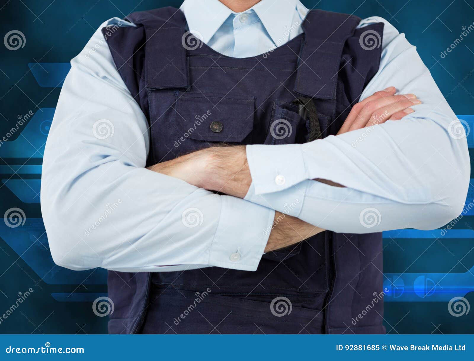 Midsection of Security Guard with Arms Crossed Stock Image - Image of ...
