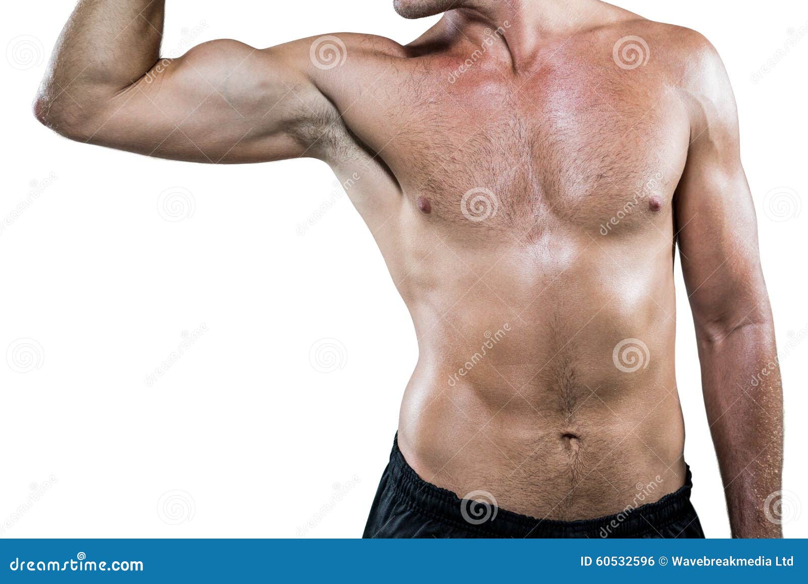 Midsection of Shirtless Athlete Flexing Muscles Stock Photo - Image of ...