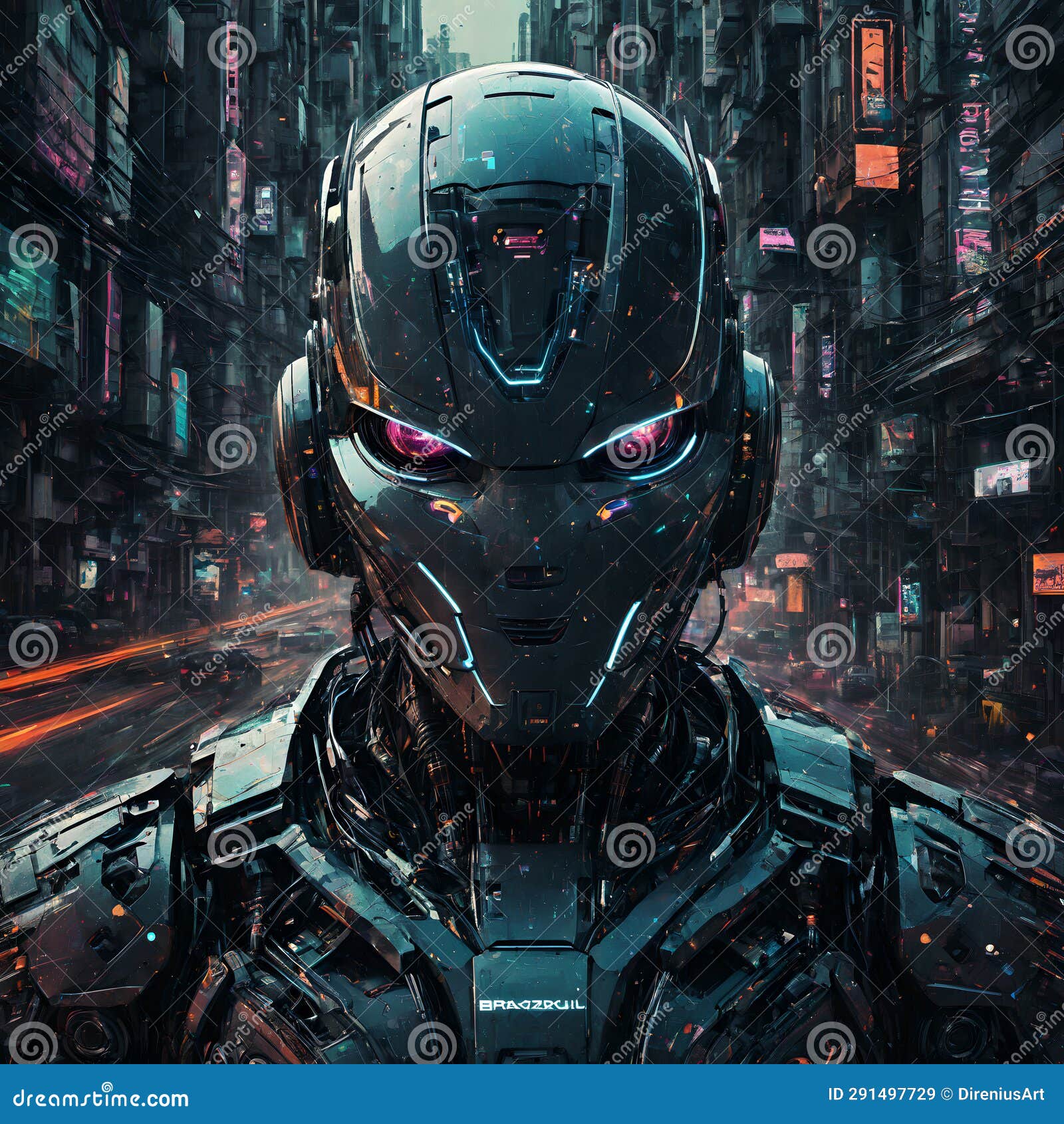 An Angry Looking Robot Standing in the Middle of the City. Stock ...